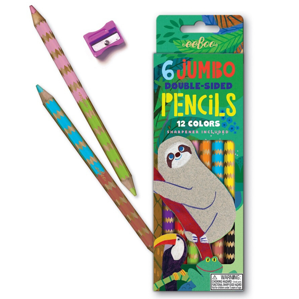 Eeboo 6 Jumbo Double Sided Pencils - Sloths | Art for Kids ...